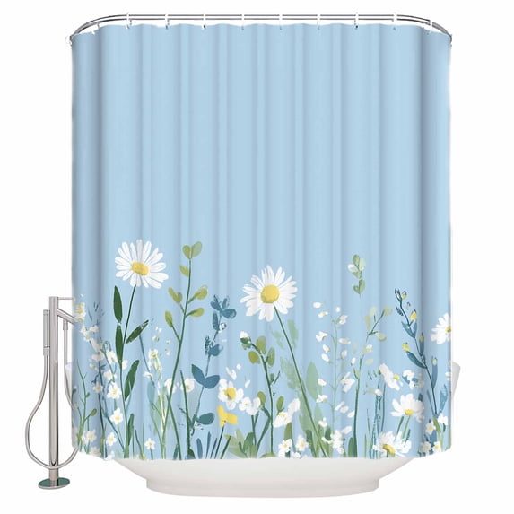 Botanical Blue Green Bathroom Shower Curtains with 12 Hooks Polyester ...
