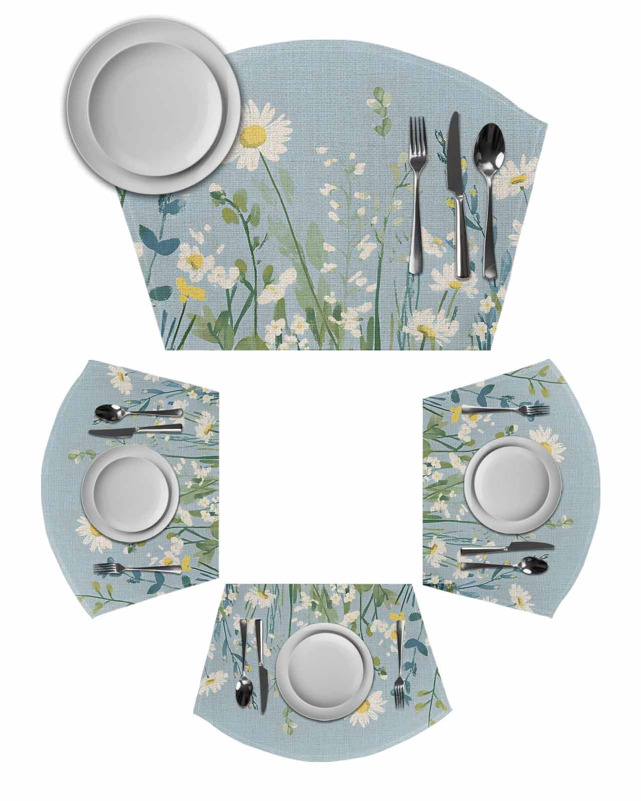 Botanical Blue Green Round Table Placemats Set of 6 Wedge Placemats ...