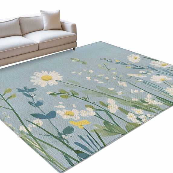 Botanical Blue Green Washable Rug 3x5 Area Rug for Living Room Bedroom ...