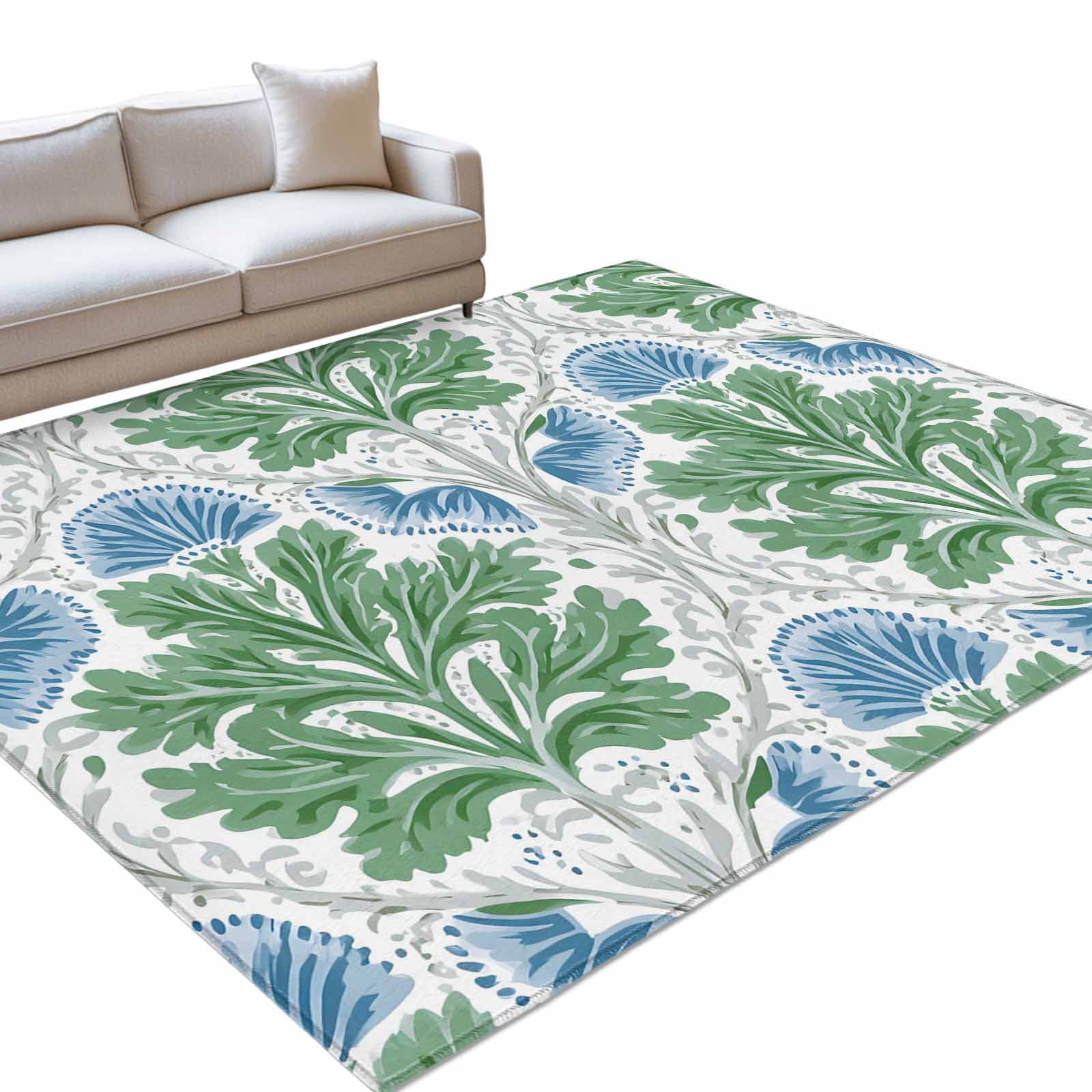 Botanical Blue Green Washable Rug 5x7 Area Rug for Living Room Bedroom ...