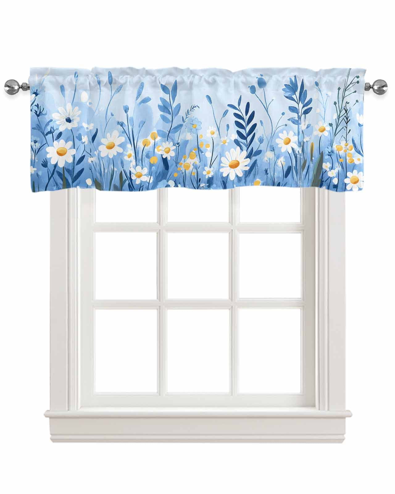 Botanical Blue Kitchen Valances for Windows Farmhouse Linen Window ...