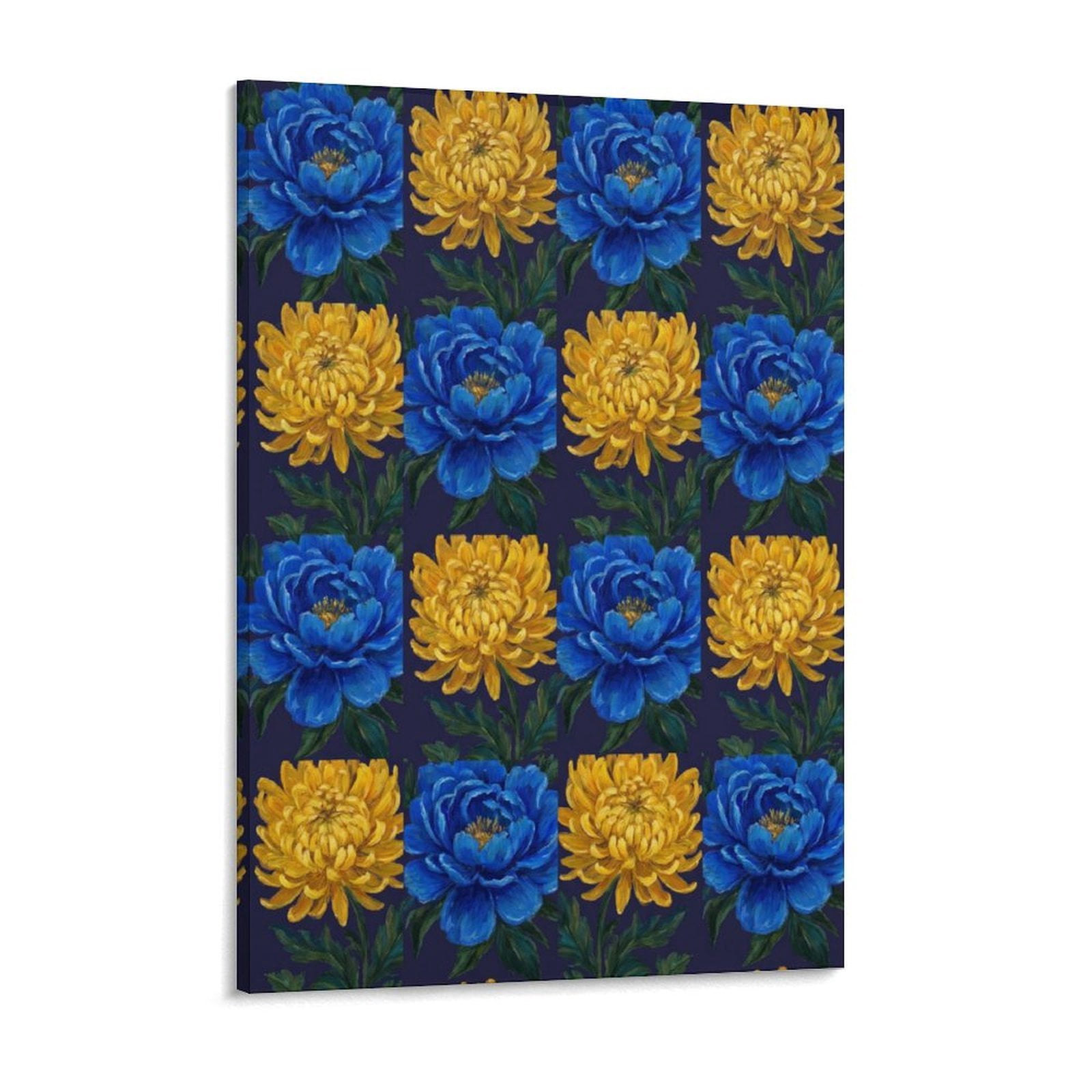 Botanical Blue Peony And Yellow Chrysanthemum Floral Pattern Long ...