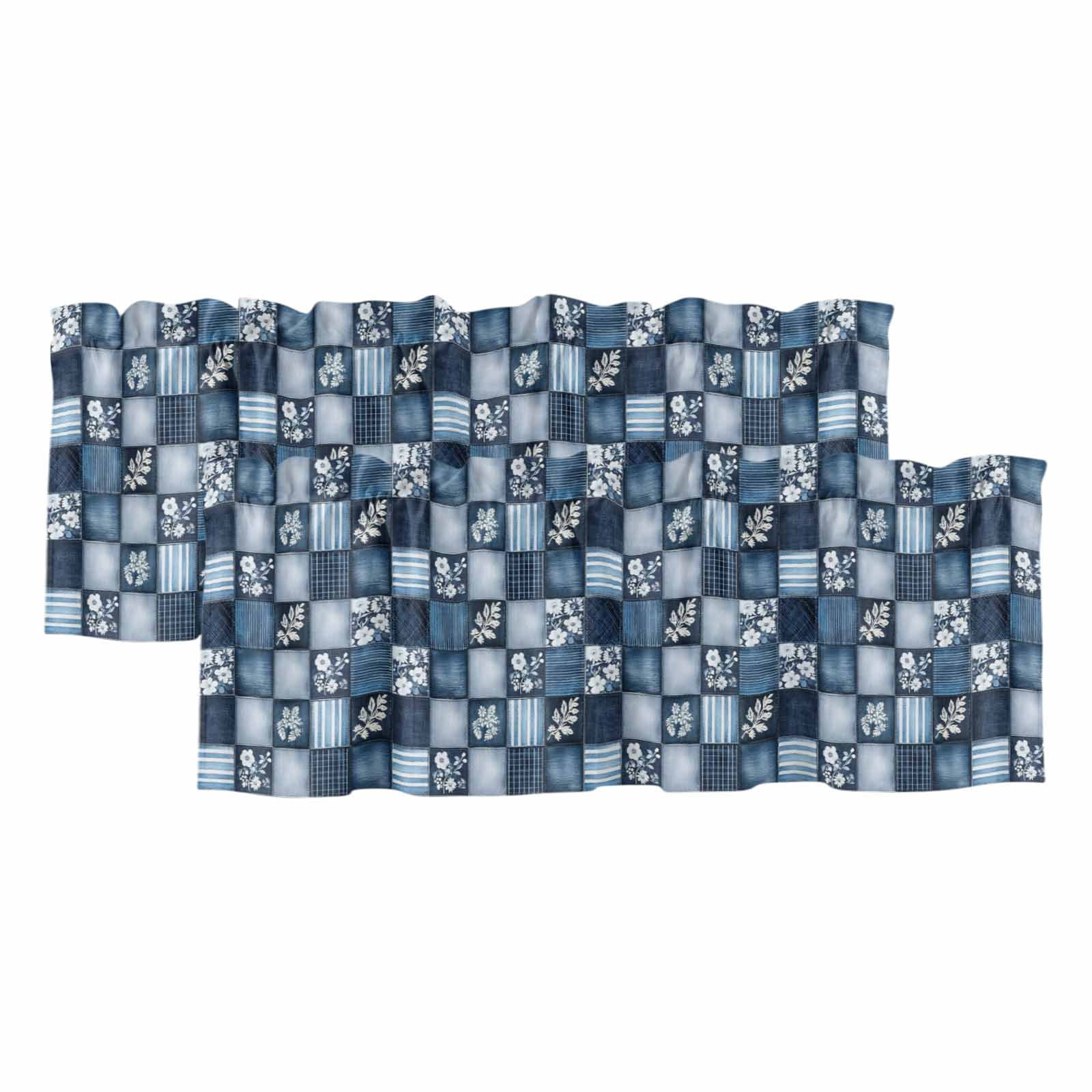 Botanical Blue Plaid Valances for Windows, Decorative Rod Pocket Window ...
