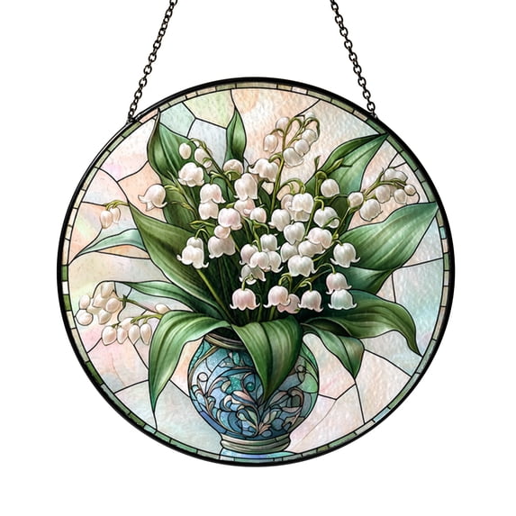 Botanical Blue Vase Window Hanging Suncatcher, Faux Stained Glass ...