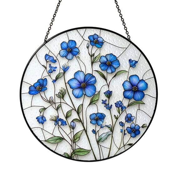Botanical Blue Wildflower Stained Glass Suncatcher, Floral Window ...