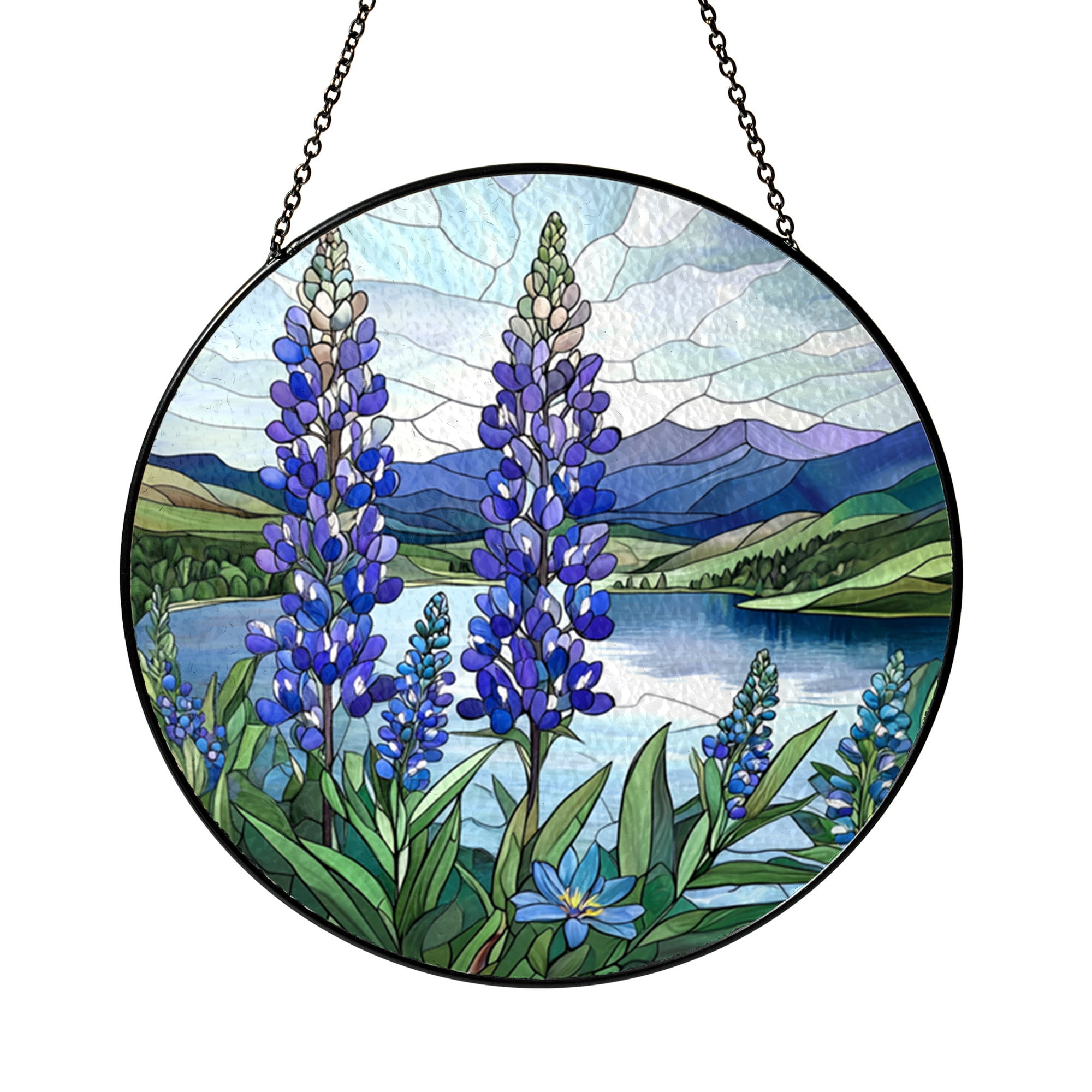 Botanical Blue Wildflower Stained Glass Window Hanging – Decorative Sun ...