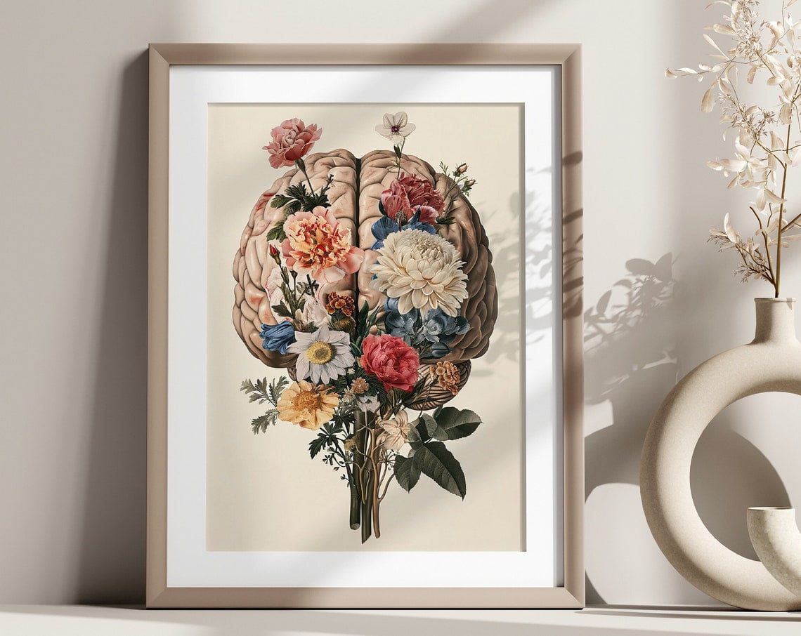Botanical Brain: Artistic Anatomy Poster Special Wall Decor Brain Poster Flower Illustration ...