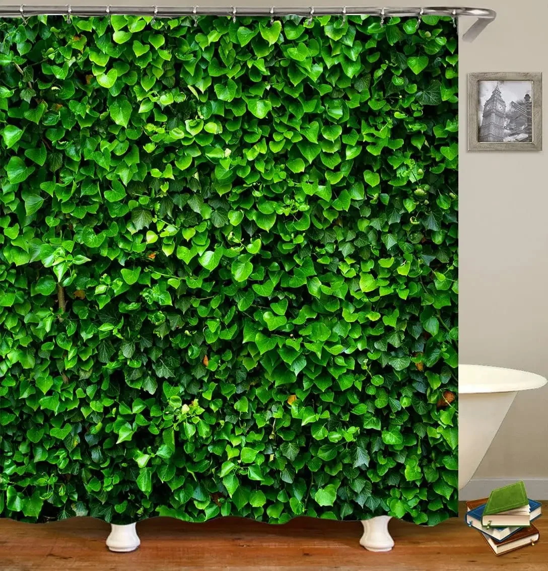 Botanical Brick Wall Shower Curtain St Greenery Leaves Vine Farm Rustic ...