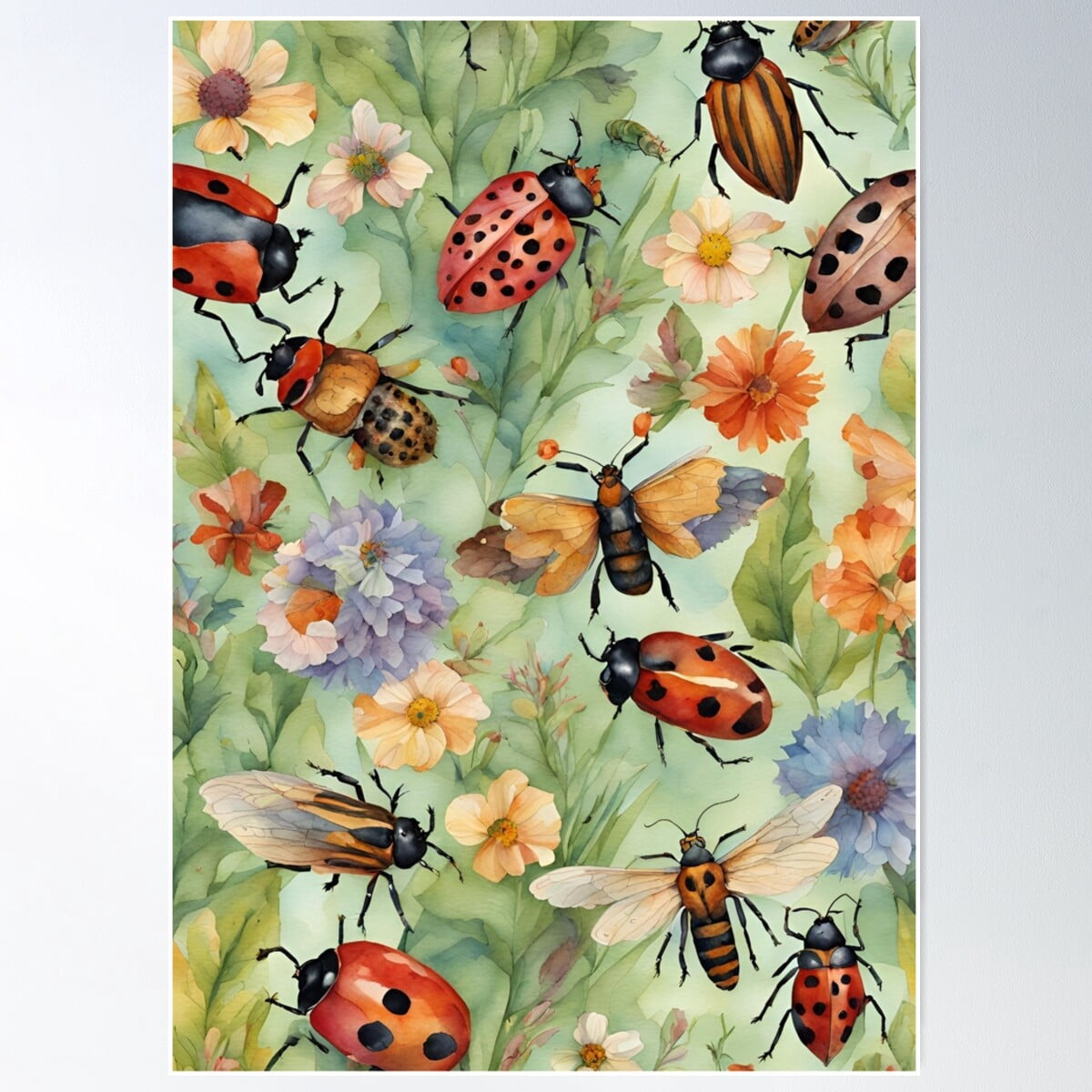 Botanical Bug Symphony Poster Wall Art Modern Wall Decor For Living ...