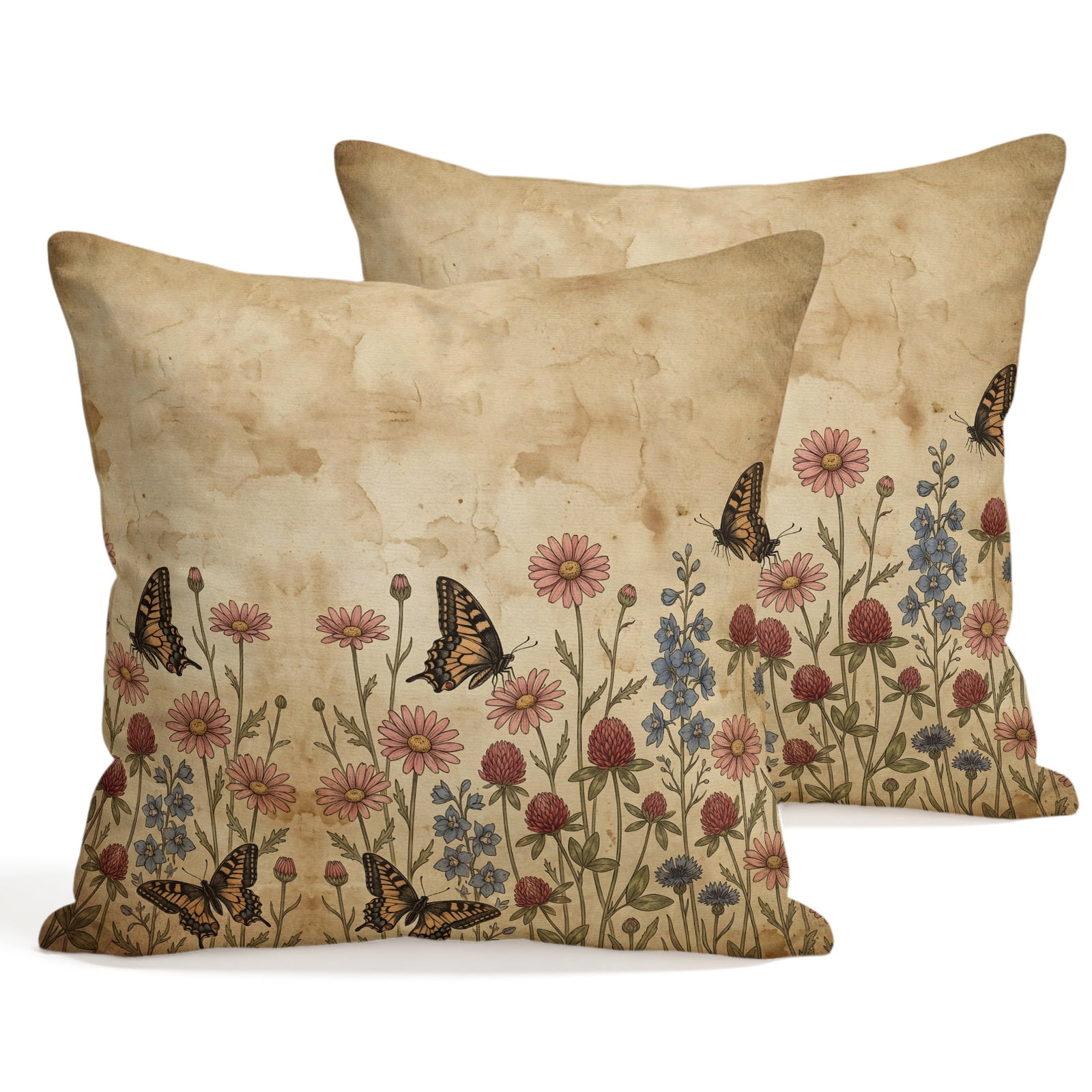 Botanical Butterfly Meadow Throw Pillow Covers 16 x 16 Inch Pillow ...