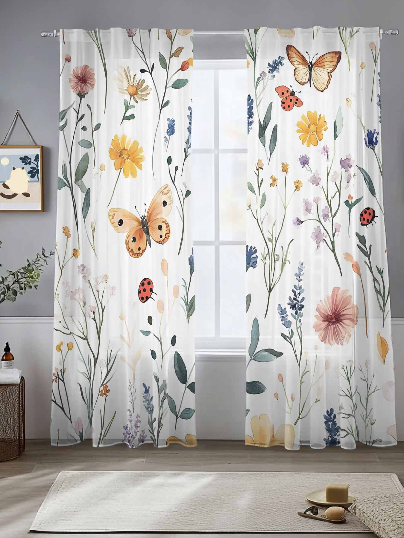 Botanical Butterfly Spring Sheer Curtains for Living Room Bedroom ...