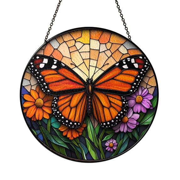 Botanical Butterfly Stained Glass Style Suncatcher, Decorative Insect ...