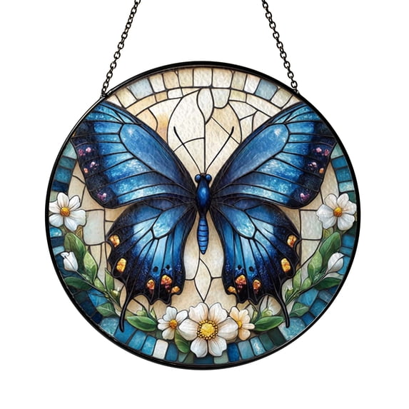Botanical Butterfly Stained Glass Style Suncatcher, Decorative Insect ...
