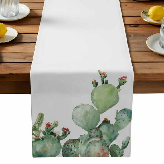 Botanical Cactus Flower Table Runner-72 Inch Long Watercolor Tropical ...