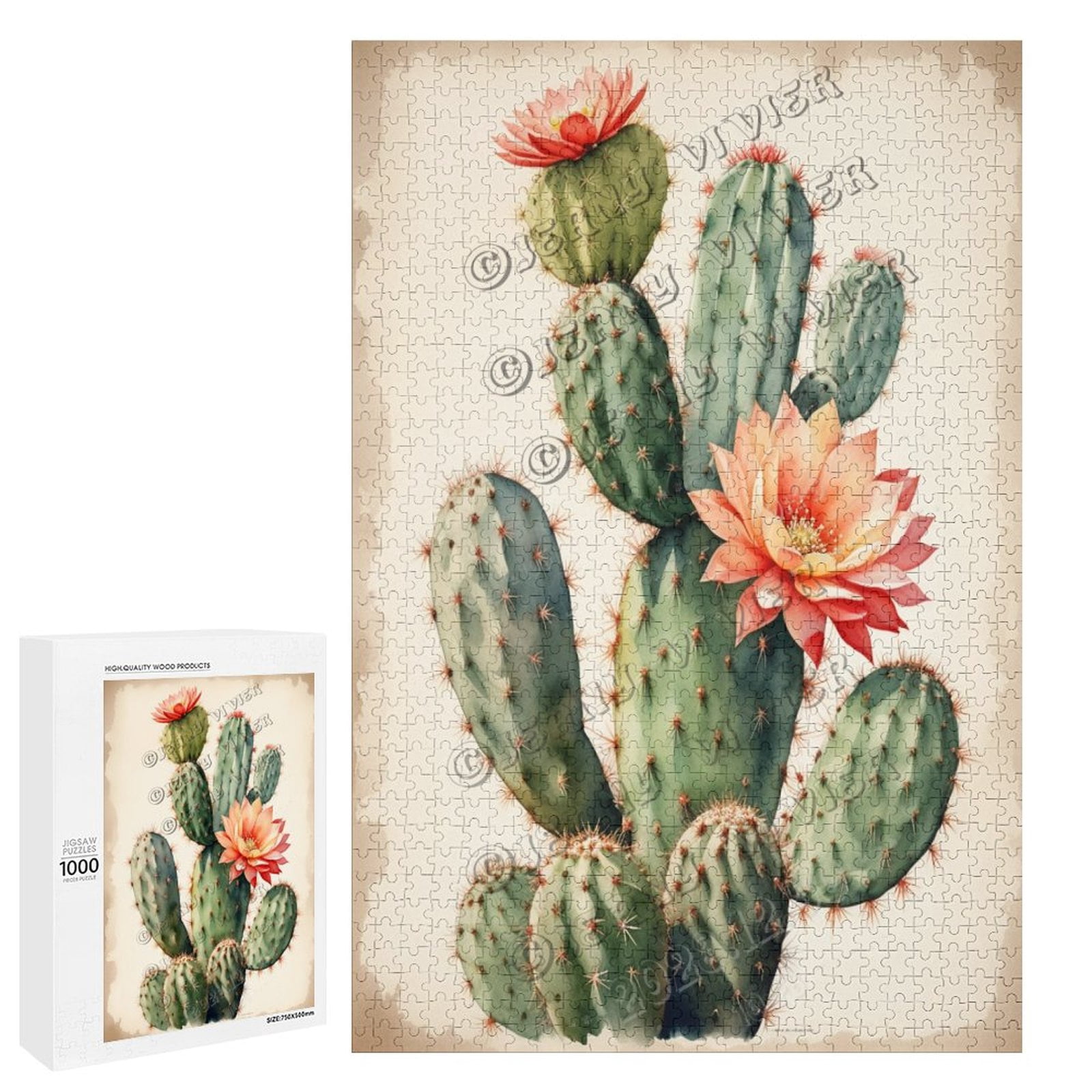 Botanical Cactus Puzzle 1000 Piece – Wooden Puzzle for Adults Featuring ...