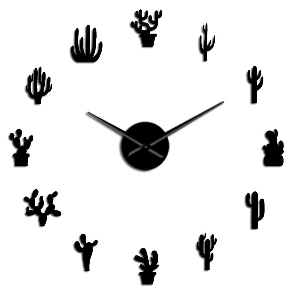 Botanical Cactus Silouette Frameless Wall Clock Stickers, DIY Modern ...