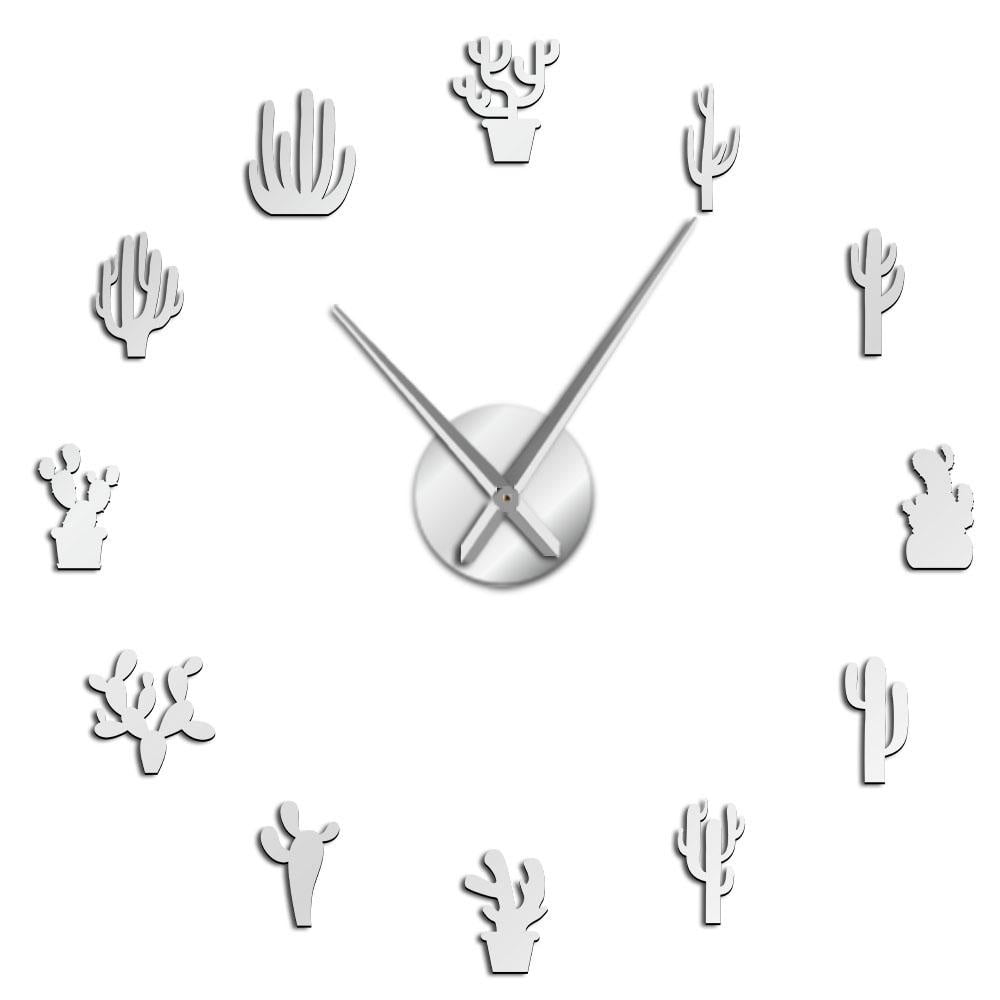 Botanical Cactus Silouette Frameless Wall Clock Stickers, DIY Modern ...