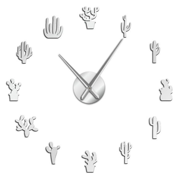 Botanical Cactus Silouette Frameless Wall Clock Stickers, DIY Modern ...