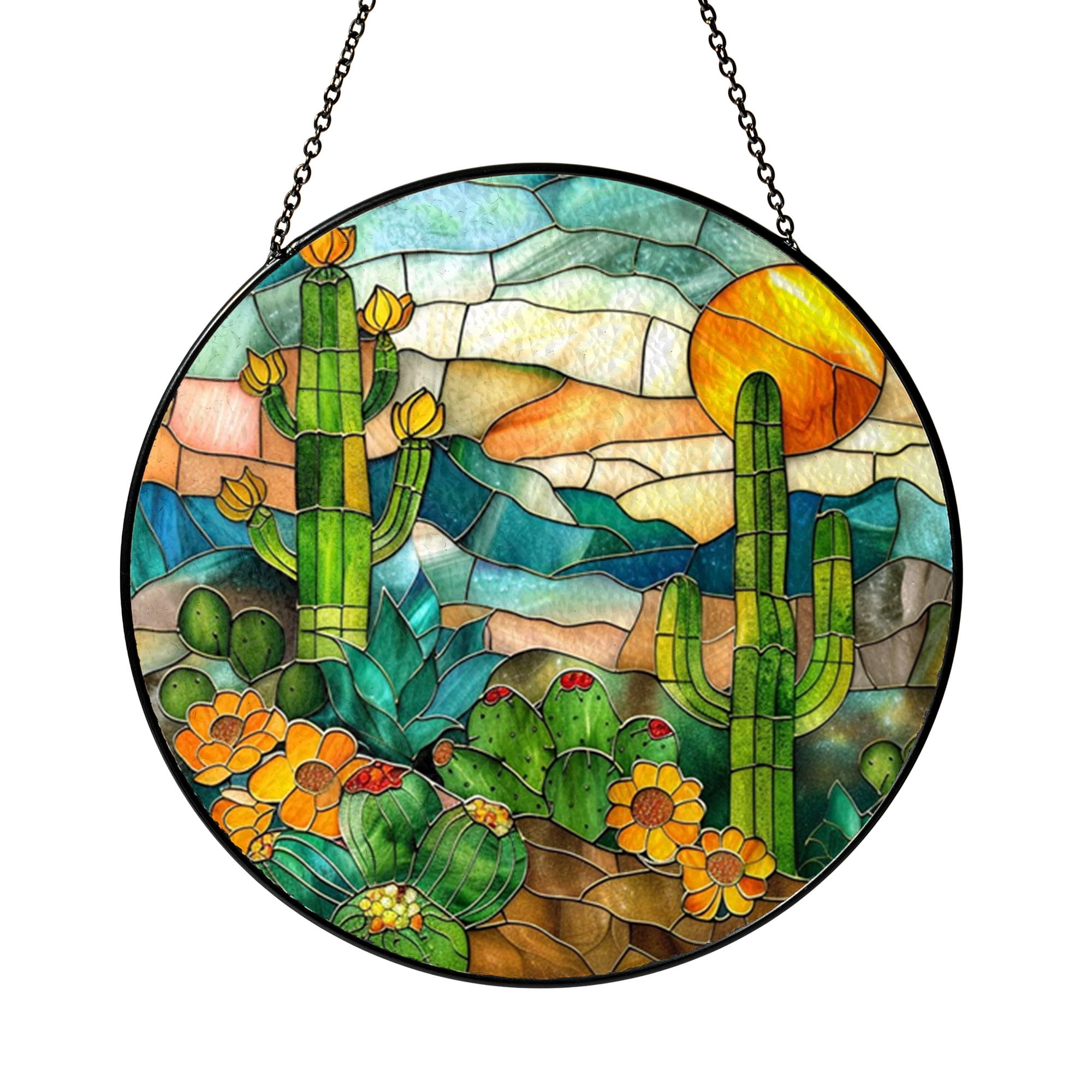 Botanical Cactus Stained Glass Suncatcher – Decorative Window Art ...