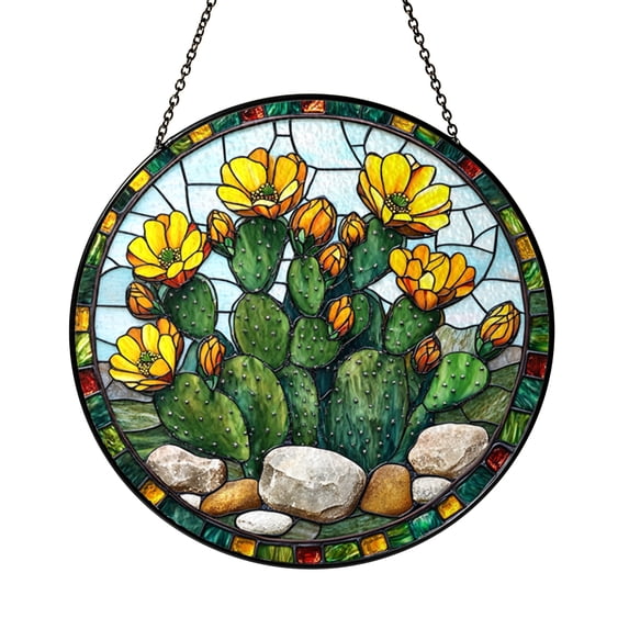Botanical Cactus Window Hanging – Stained Glass Style Art - Walmart.com
