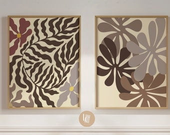 Botanical Canvas Print Set, Abstract Floral Art, Boho Decor, Stretched ...
