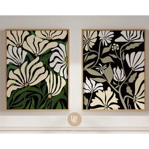 Botanical Canvas Print Set, Abstract Floral Art, Sage Green Gallery ...