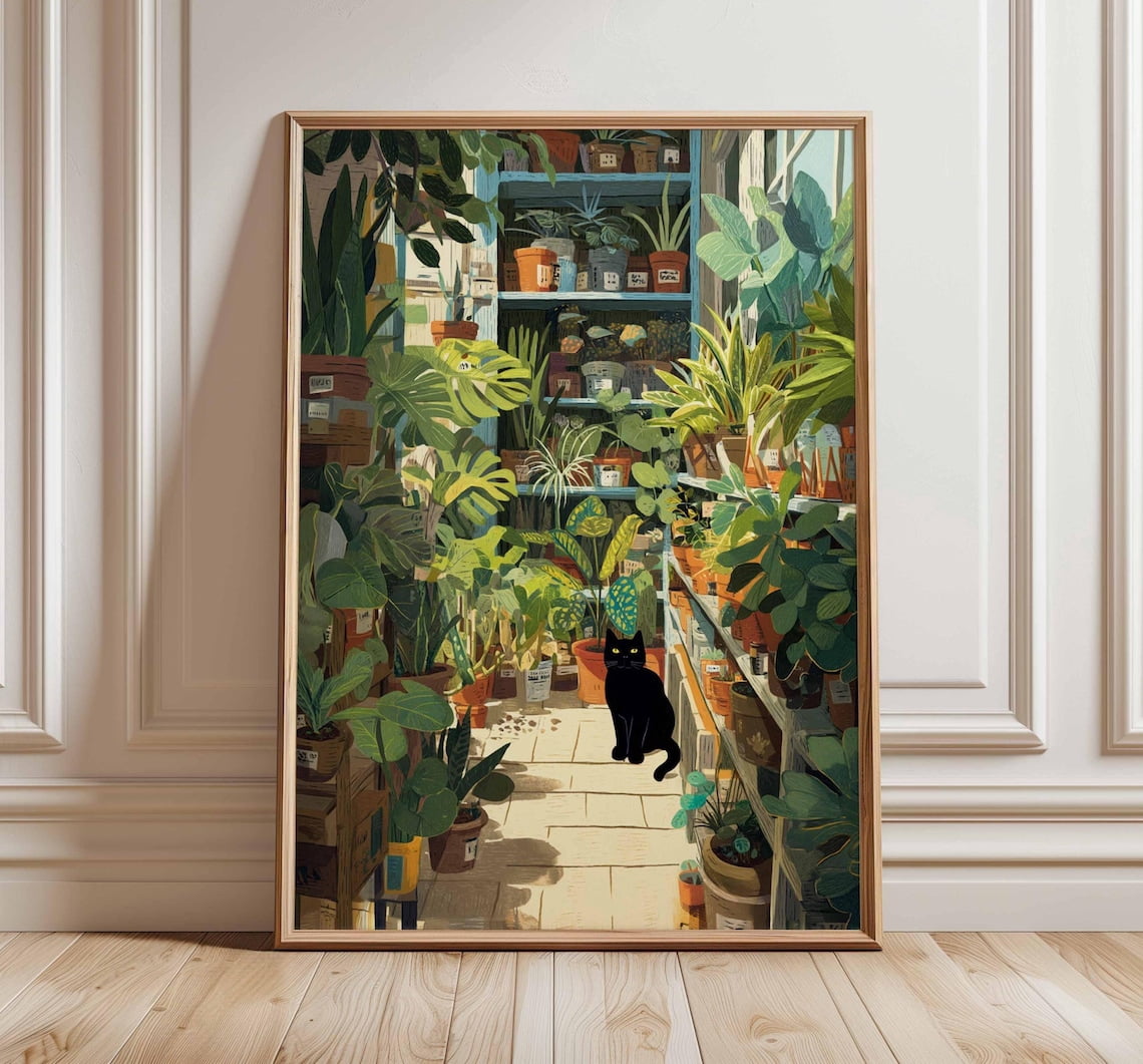 Botanical Cat Retro Animal Wall Art Print Vintage Style Feline Decor ...
