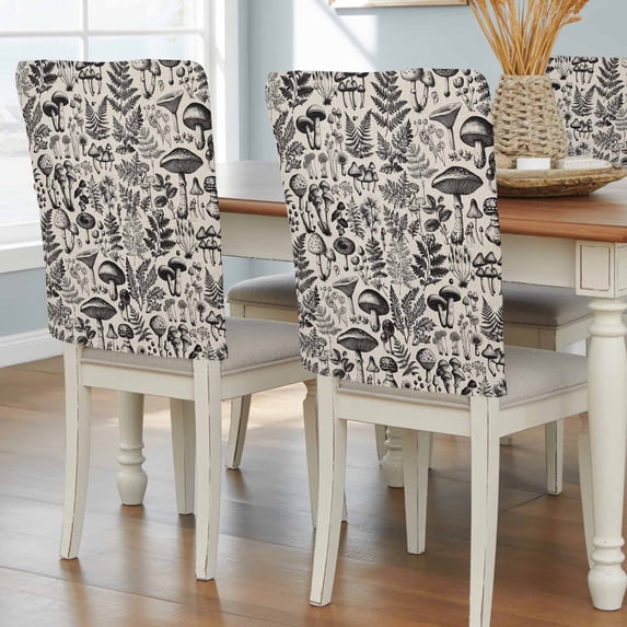 Botanical Chair Back Covers, Vintage Mushroom Plant Herb Ferns Flower ...