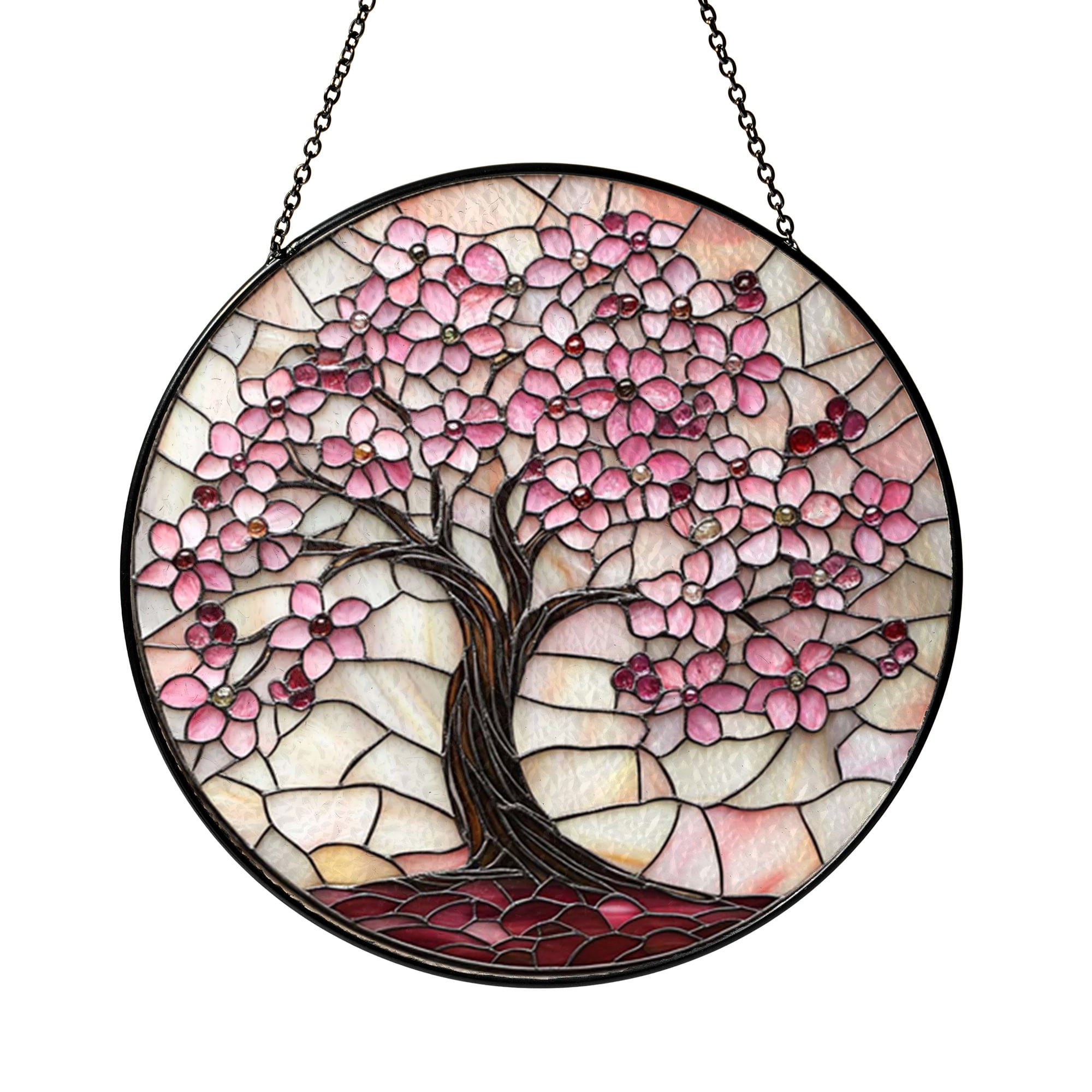 Botanical Cherry Blossom Stained Glass Style Window Hanging, Spring ...