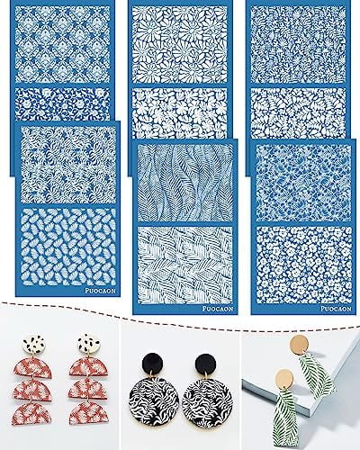 Botanical Clay Silk Screen - 6 Pc Reusable Stencil Set for Polymer Clay ...