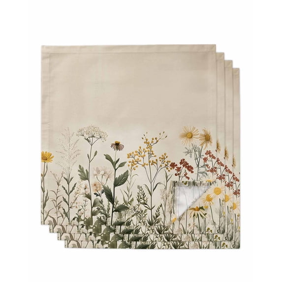 Botanical Cloth Napkins Set of 4 Reusable Dinner Napkins, Retro Plant ...