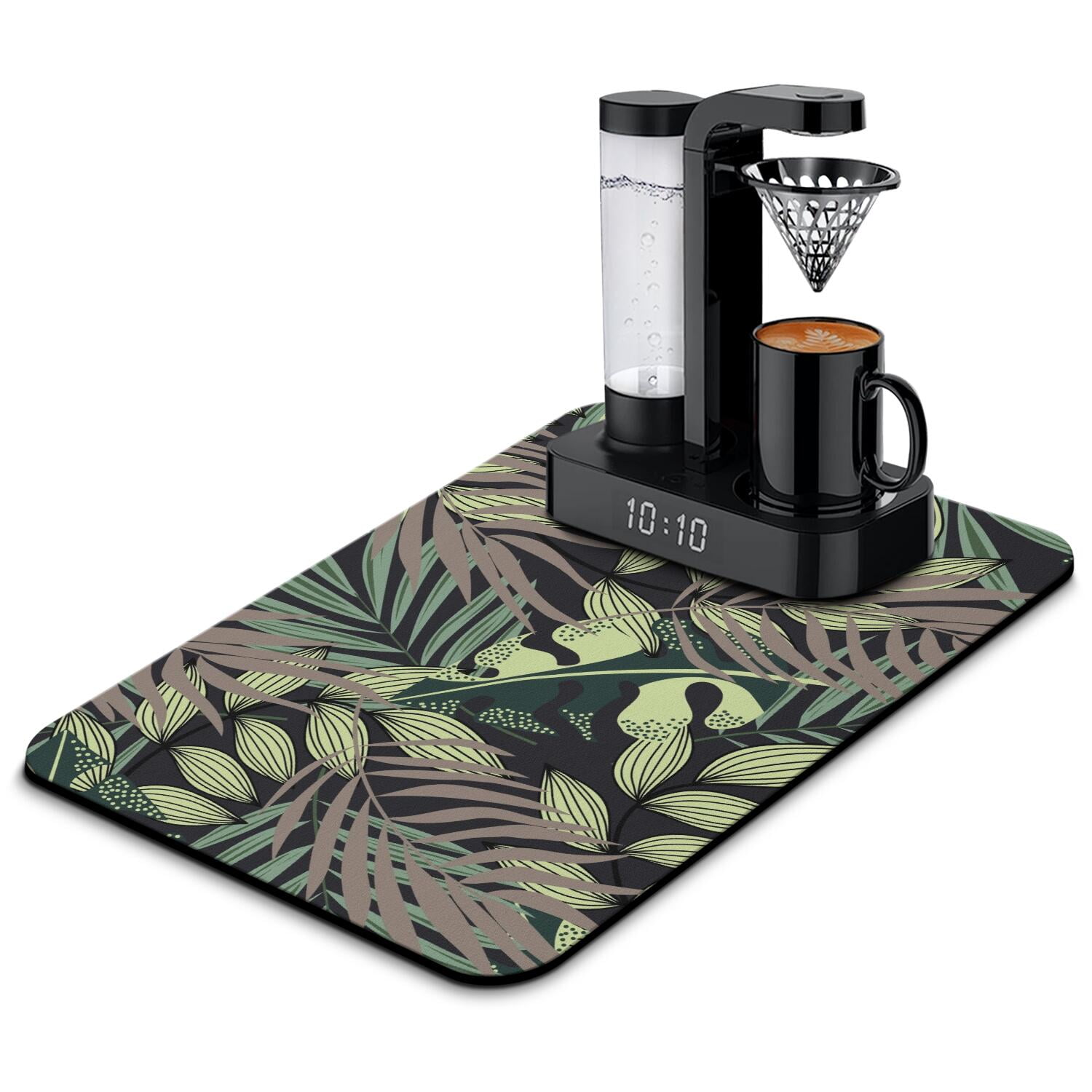 Botanical Coffee Bar Mat - Tropical Palm Leaf, 4-Layer Construction ...