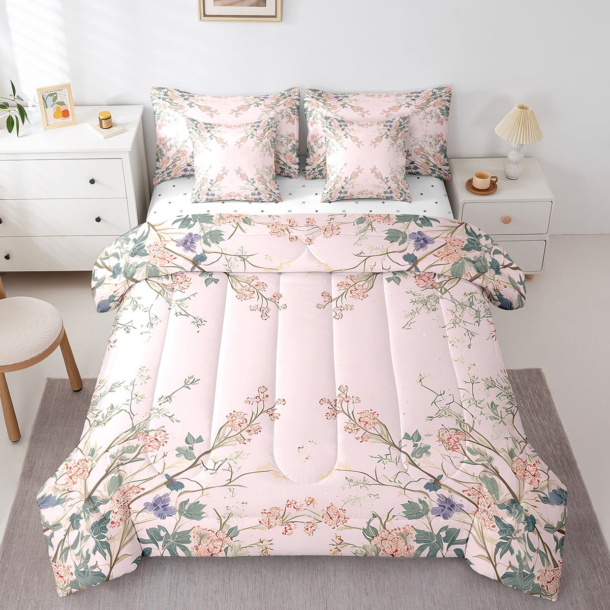Botanical Comforter Set 7 Piece Bed in a Bag Twin,Garden Flower Floral ...