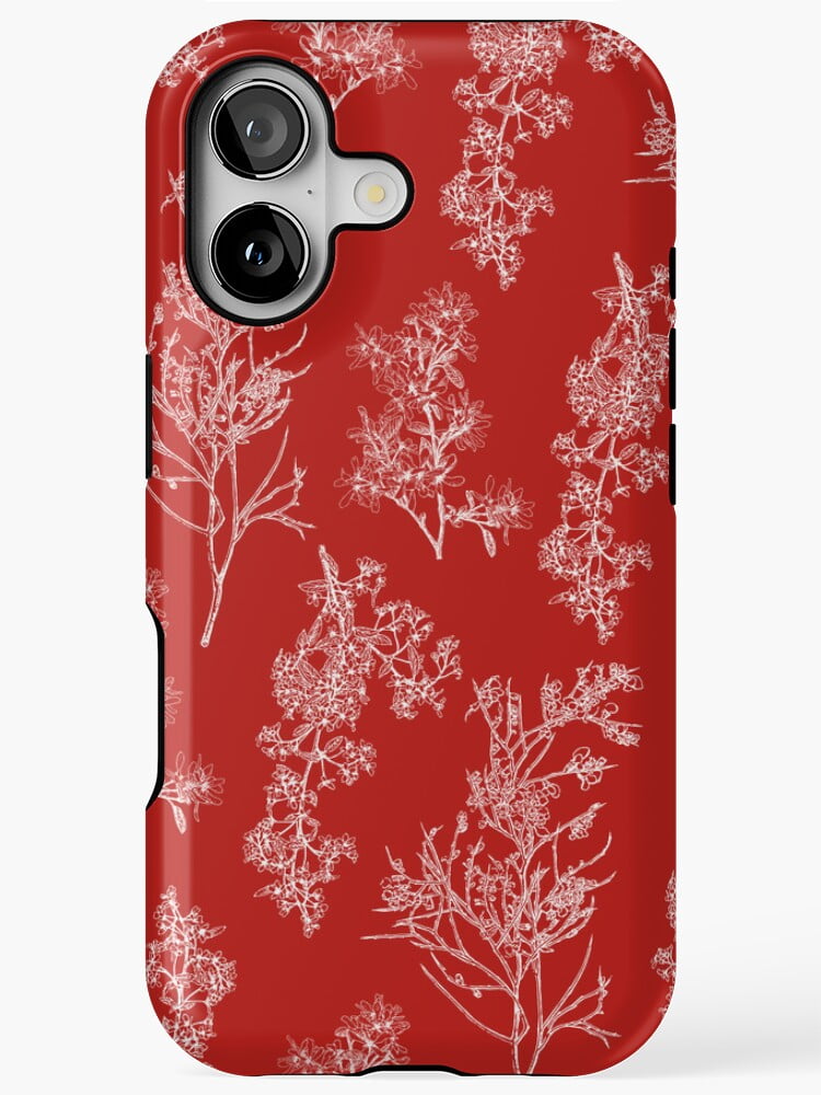 Botanical Cottage Red White Floral Art iPhone Case 11 12 13 14 15 16 17 ...