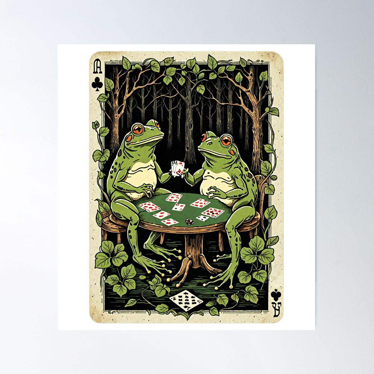 Botanical Cottagecore Aesthetic Frogs Playing Poker On A Plaing Card ...