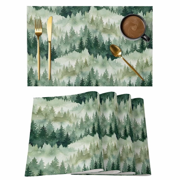 Botanical Cotton Linen Placemats Set of 1, Spring Watercolor Green ...