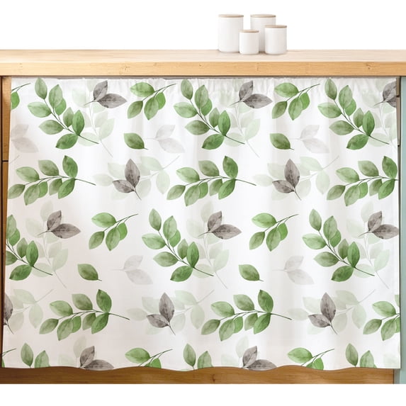 Botanical Country Cabinet Curtains Green Eucalyptus Leaves White ...