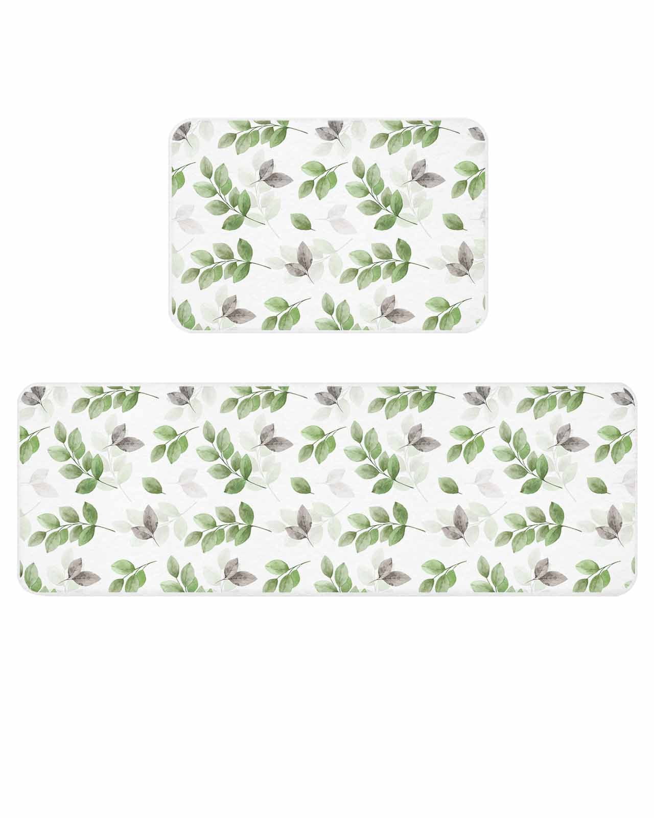 Botanical Country Kitchen Mats for Floor 2 Piece, Green Eucalyptus ...