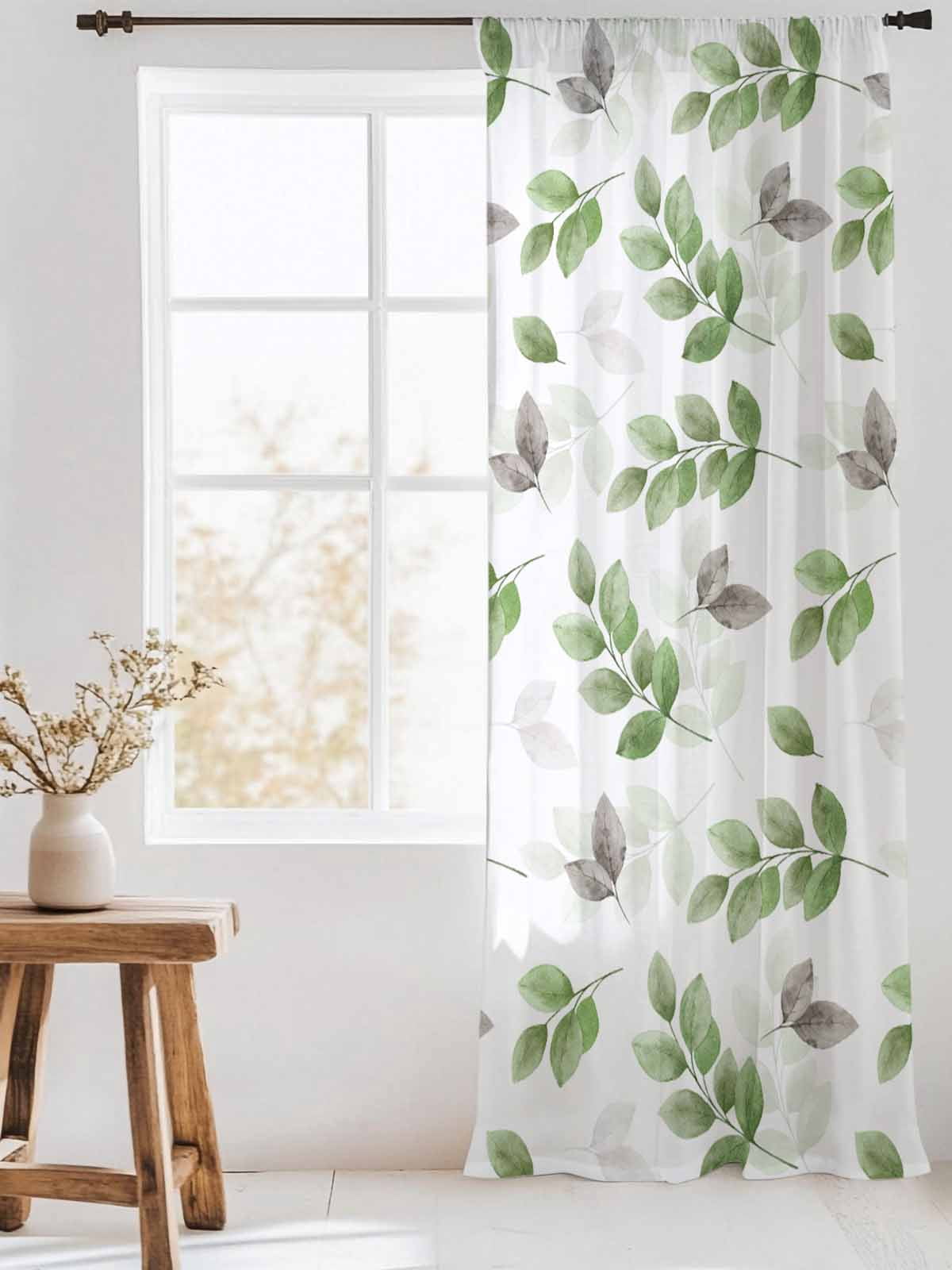 Botanical Country Sheer Curtains 84 Inch Long 1 Panel Green Eucalyptus ...