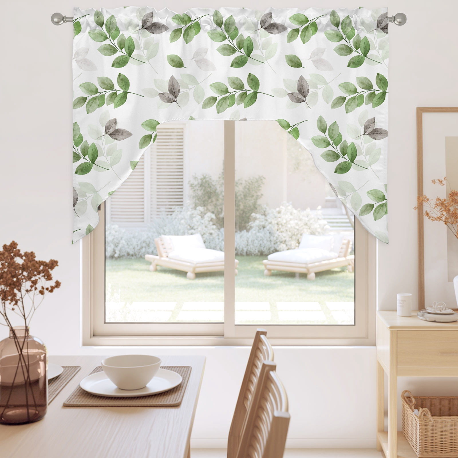 Botanical Country Swag Valance for Windows, Green Eucalyptus Leaves ...