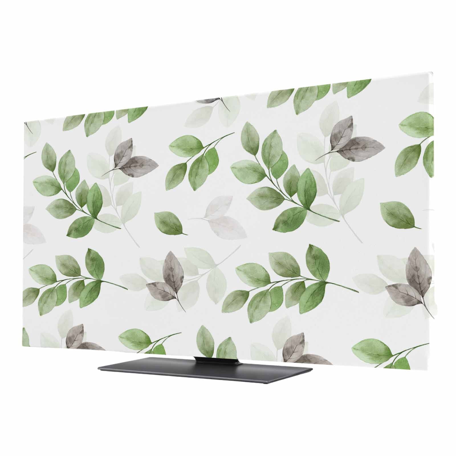 Botanical Country TV Dust Cover 65 Inch, Green Eucalyptus Leaves White ...