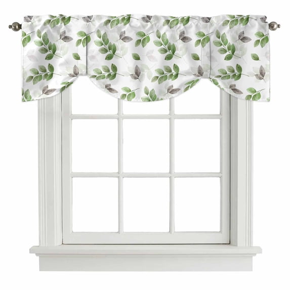 Botanical Country Tie Up Valances Curtain, Green Eucalyptus Leaves ...
