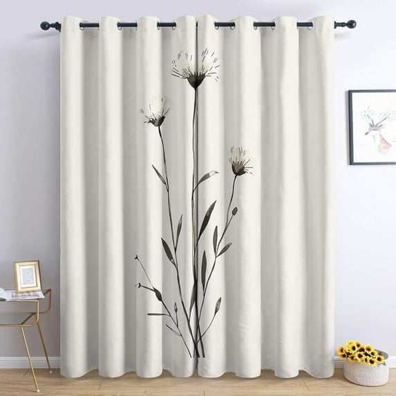Botanical Curtains 2 Panels Set, Floral Pattern Blackout Curtains For ...