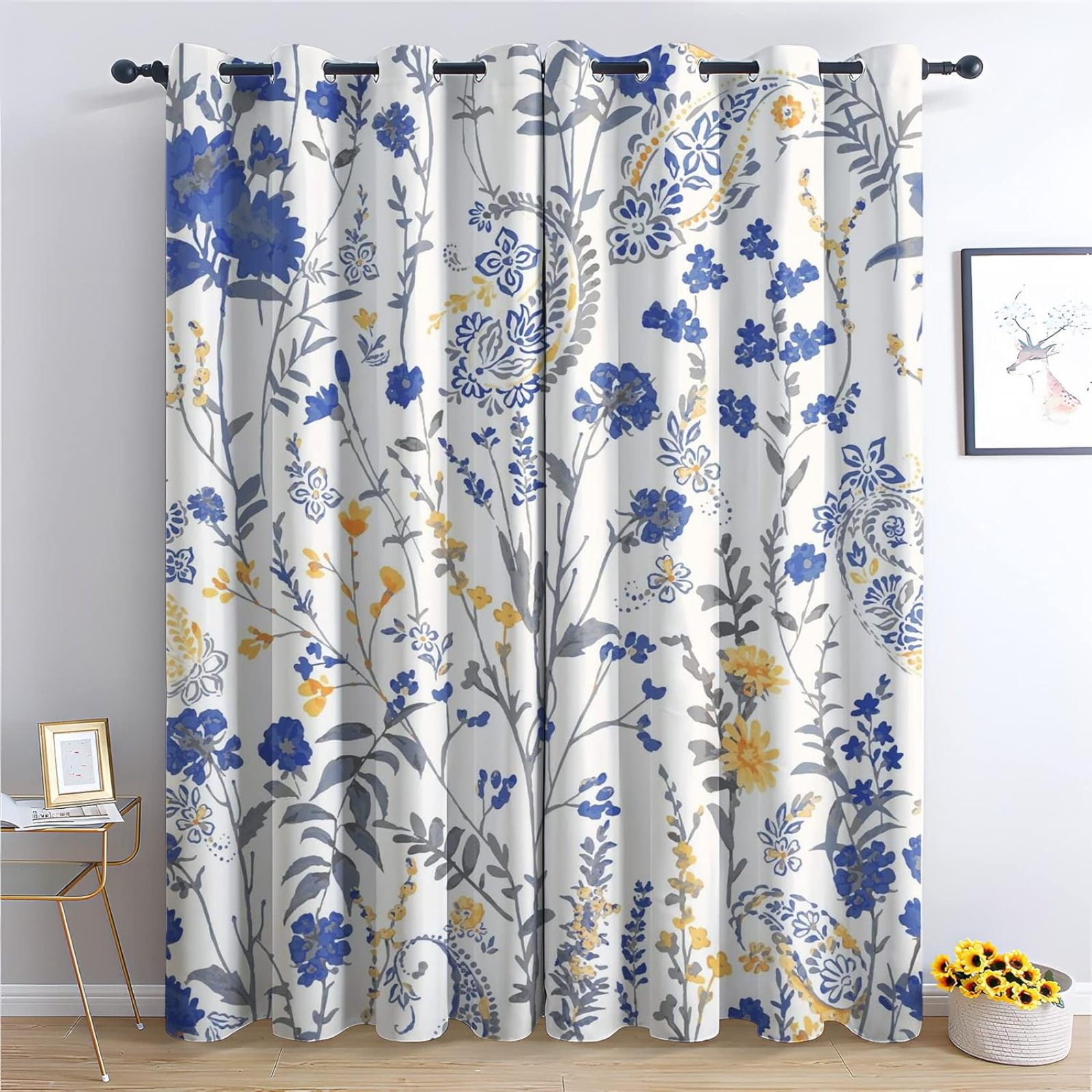 Botanical Curtains For Bedroom Living Room, Floral Blackout Curtains ...