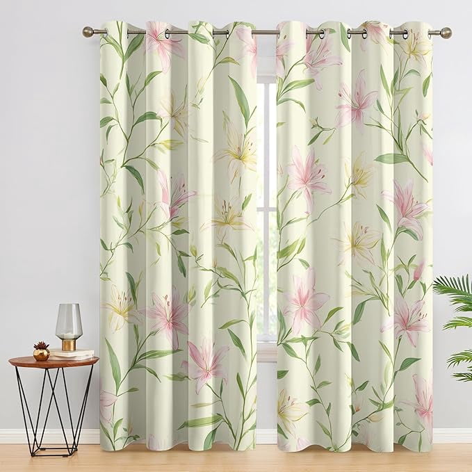 Botanical Curtains Blackout, Leaf Floral Curtains, Eyelet Thermal ...