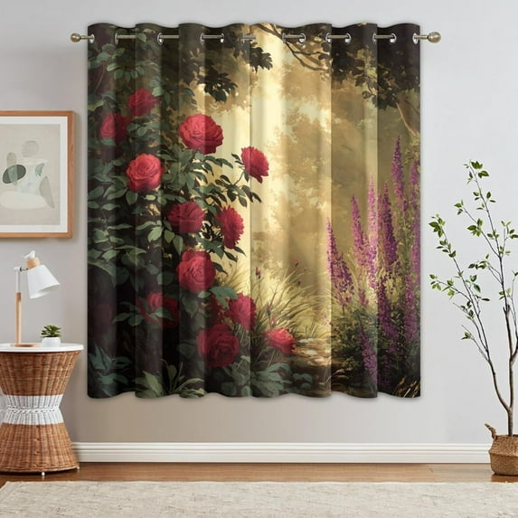 Botanical Curtains For Living Room , Floral Rose Lavender Pattern ...