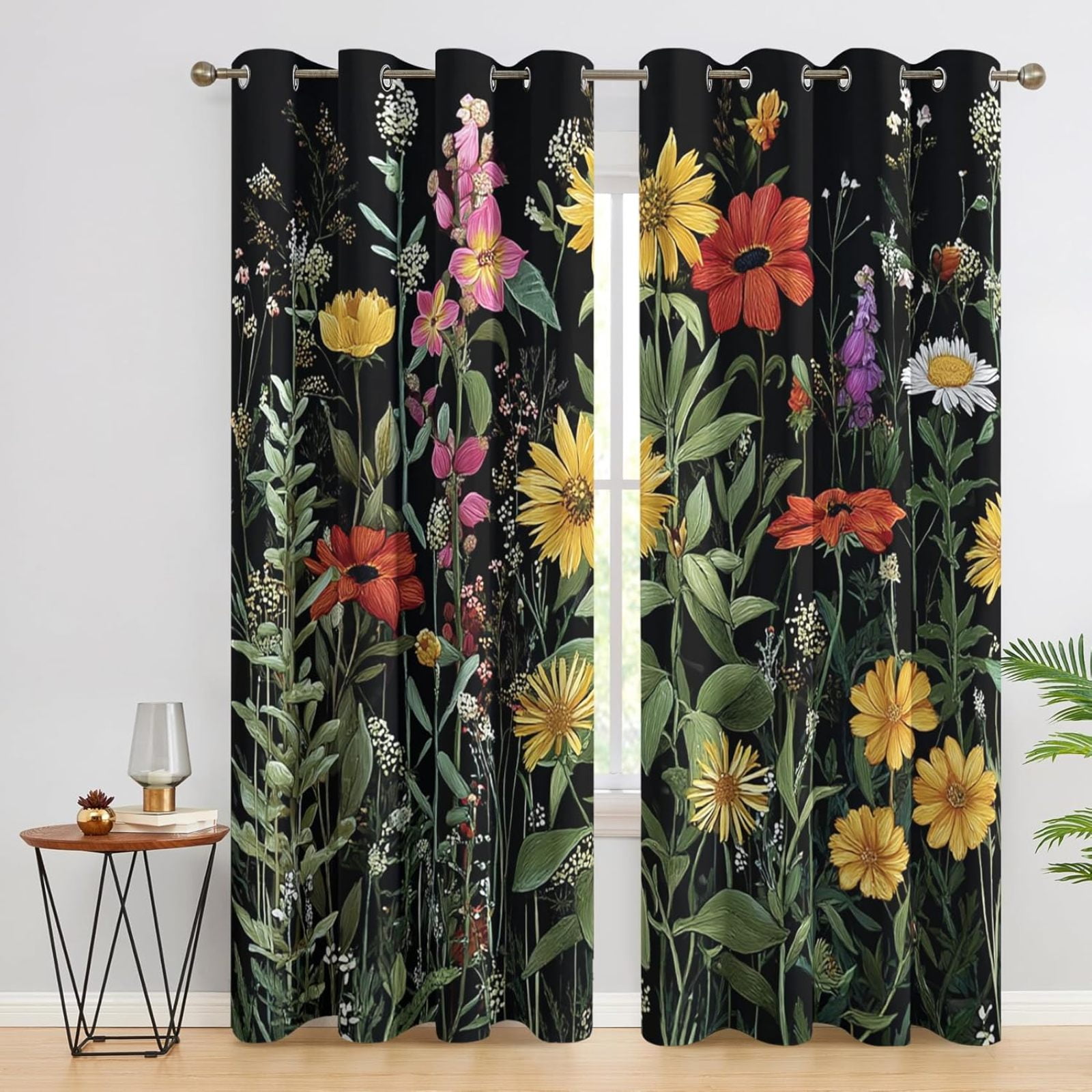 Botanical Curtains For Living Room , Rustic Floral Pattern Design ...
