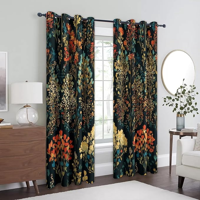 Botanical Curtains for Living Room, Vintage Floral Pattern Design ...