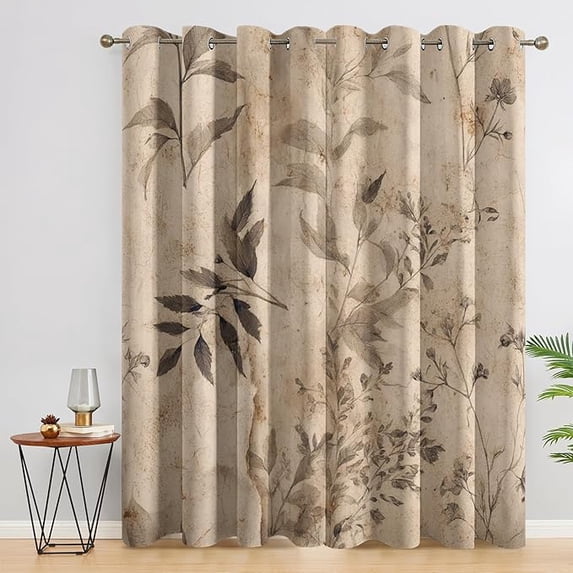Botanical Curtains for Living Room - Vintage Leaf Blackout Curtains for ...