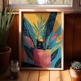 Botanical Cute Black Cat In Pink Vintage Pot Illustration Quirky ...